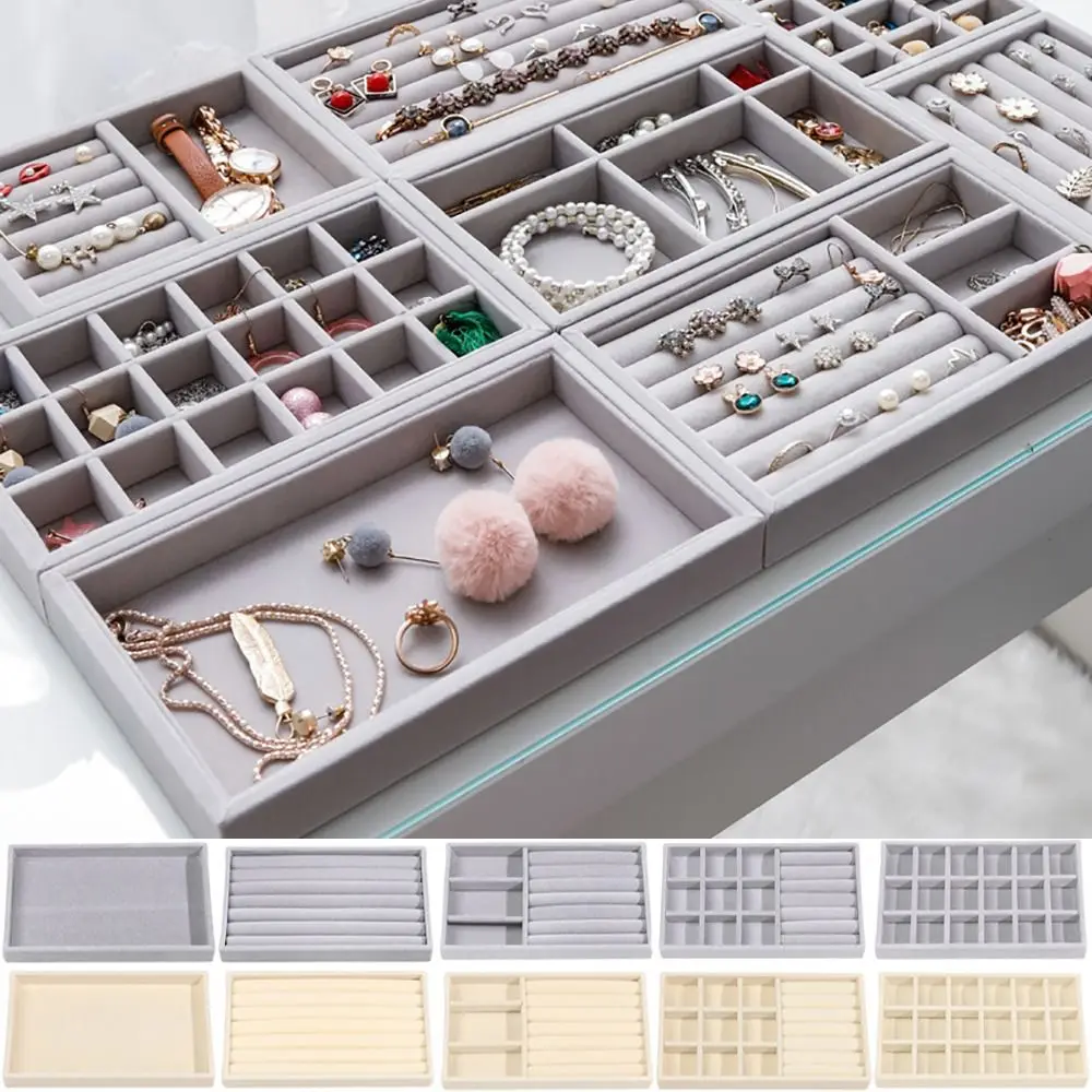 Stackable Velvet Jewelry Storage Box Velvet Necklace Display Tray ...