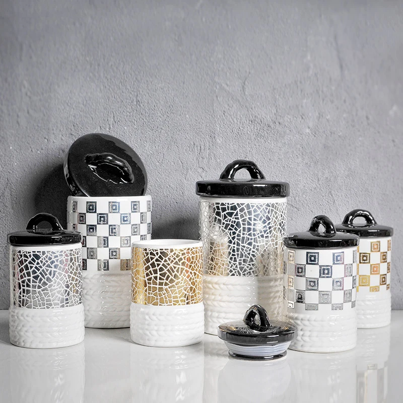 Kitchen-Ceramic-Storage-Jar-with-Lid-Geometric-Storage-Jar-Sealed-Snack ...