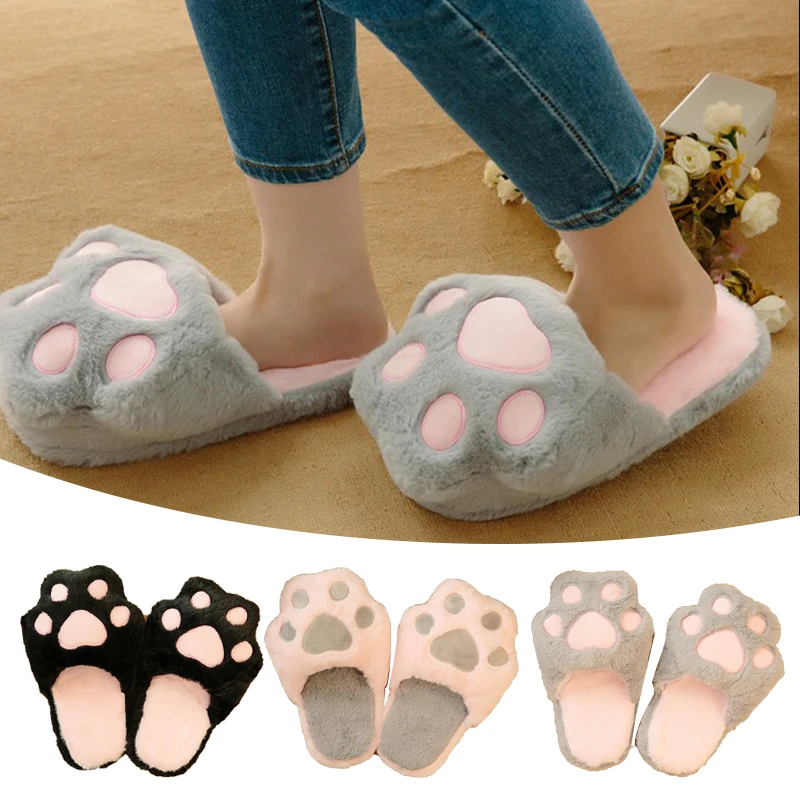 Fuzzy Plush Slippers Funny Cute Cats Paw Floor Shoes Slipper Pad ...
