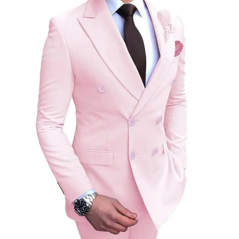 Elegant-Pink-Double-Breasted-Men-s-Suit-Two-pieces-Jacket-Pants-Formal ...
