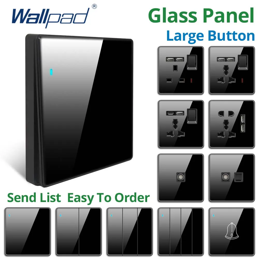 Wallpad-Black-Glass-Panel-Ultra-Large-Button-With-LED-Wall-Switches-UK ...