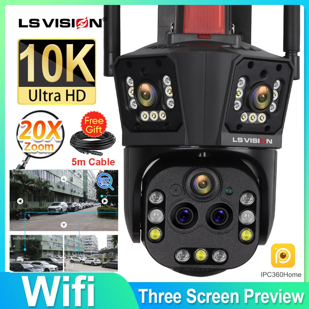 LS VISION 10K 20MP WiFi Camera Multi Lens 20X Zoom Outdoor 360° Surveillance Security IP Cameras ...