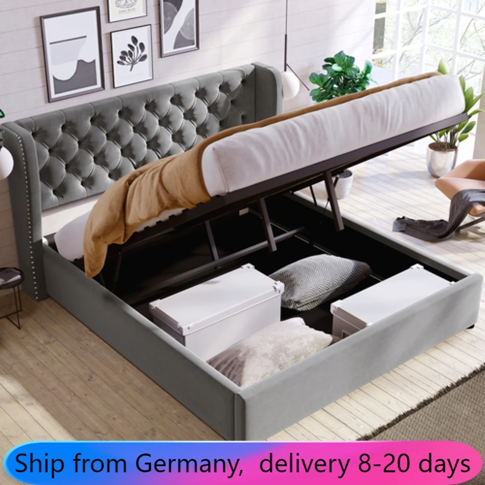 VSOGA-Upholstered-Bed-Ear-Shape-Velvet-Fabric-Large-Button-Seams-Double ...