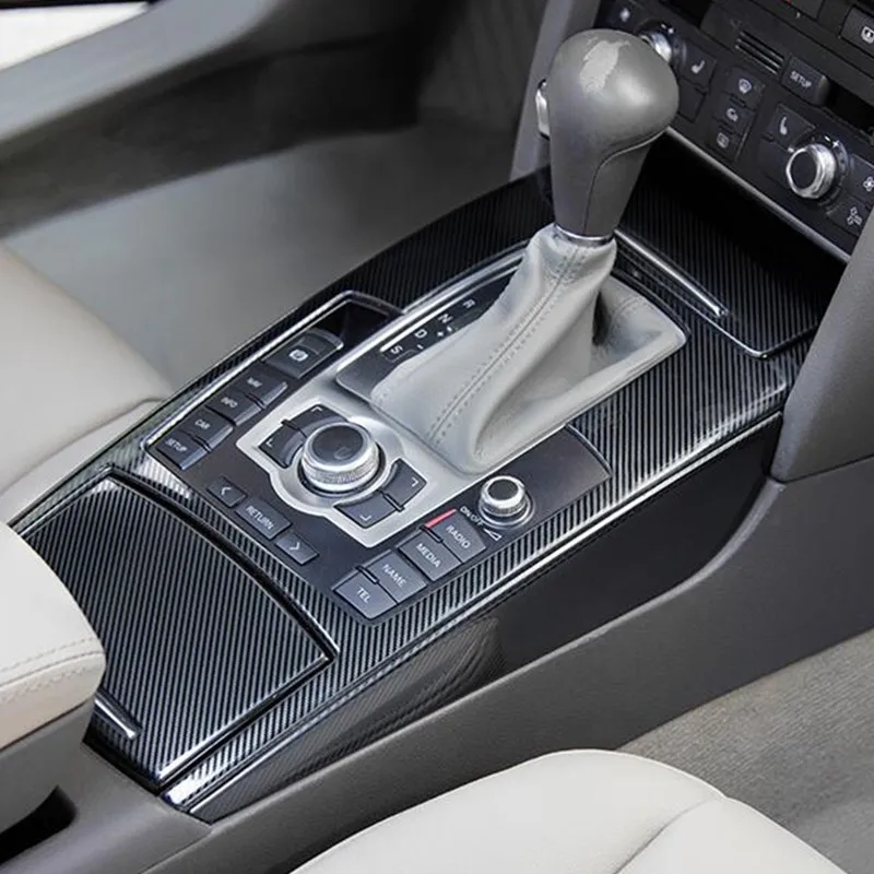 자동차 스타일링용 기어 패널 장식 커버 아우디 A6 C5 C6 용 공기 배출구 스티커 트림 탄소 섬유 스테인레스 스틸 열쇠 구멍 데칼인테리어 모울딩