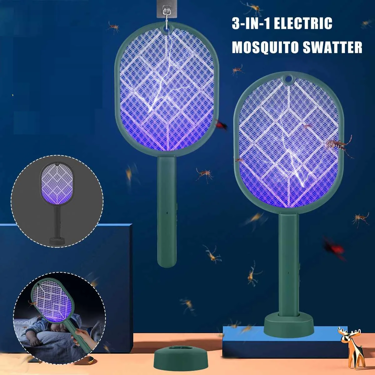 2-in1-Electric-Insect-Racket-Swatter-Zapper-USB-Rechargeable-Summer ...