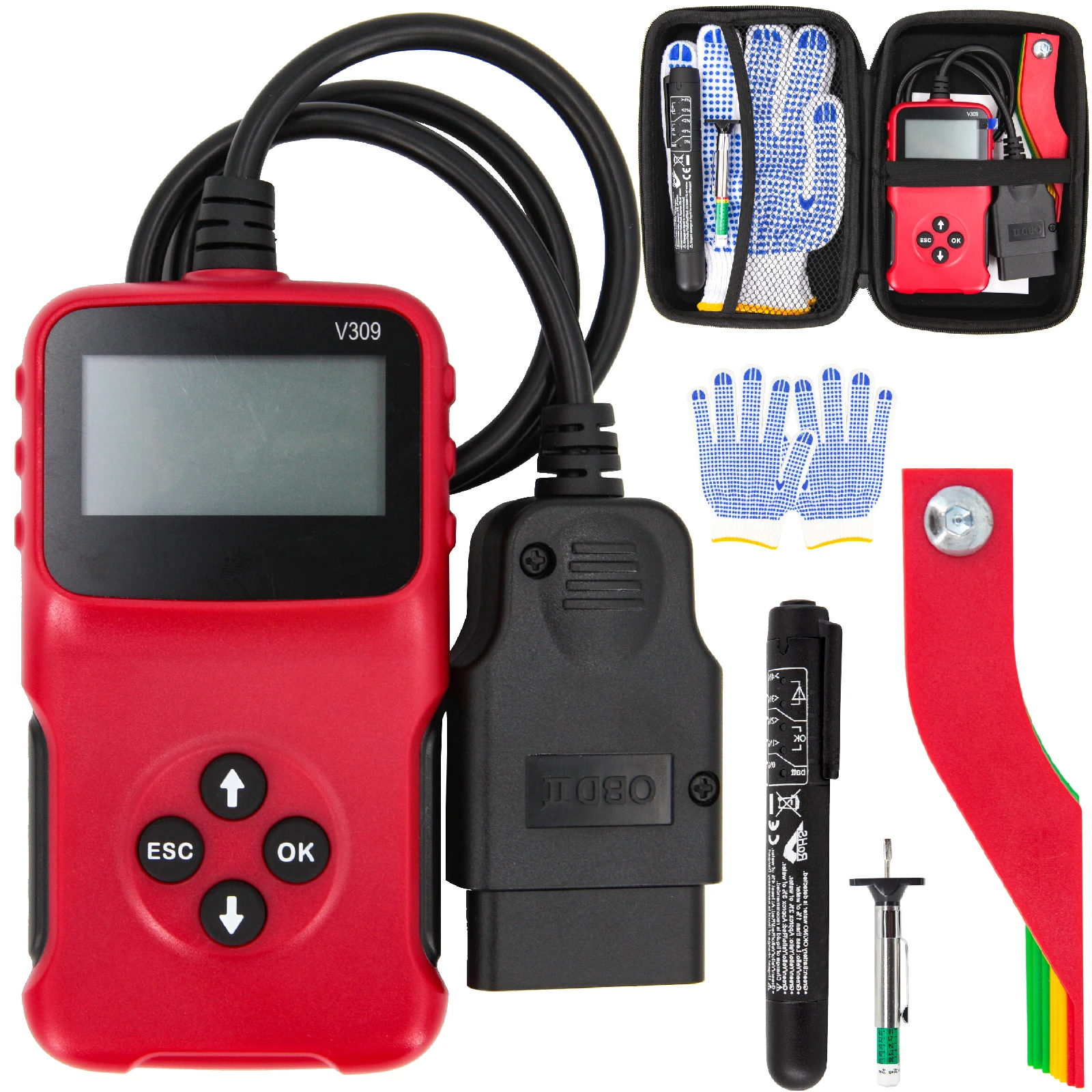 다국어 V309 코드 리더 읽기/지우기 오류 코드 I/M DTC OBD2 EOBD USB 자동차 진단 스캐너, 브레이크 라이닝 ...