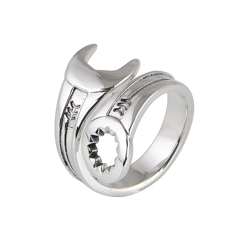 17mm width Real Silver Retro Tool Wrench Ring For Man Woman S925 Silver ...