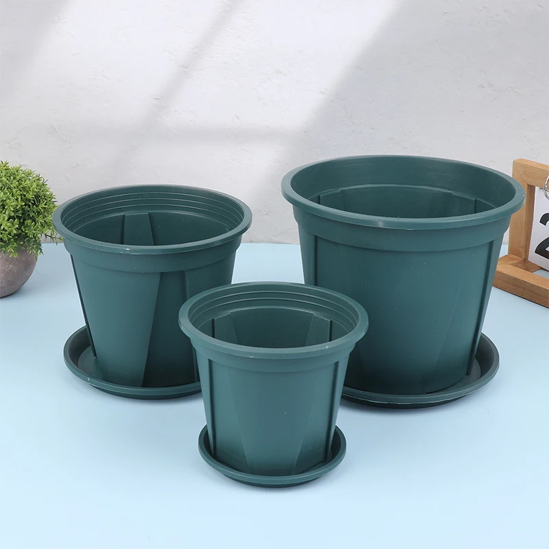 2Pcs-Green-Plant-Flowerpot-With-Tray-Breathable-Plastic-Succulent ...