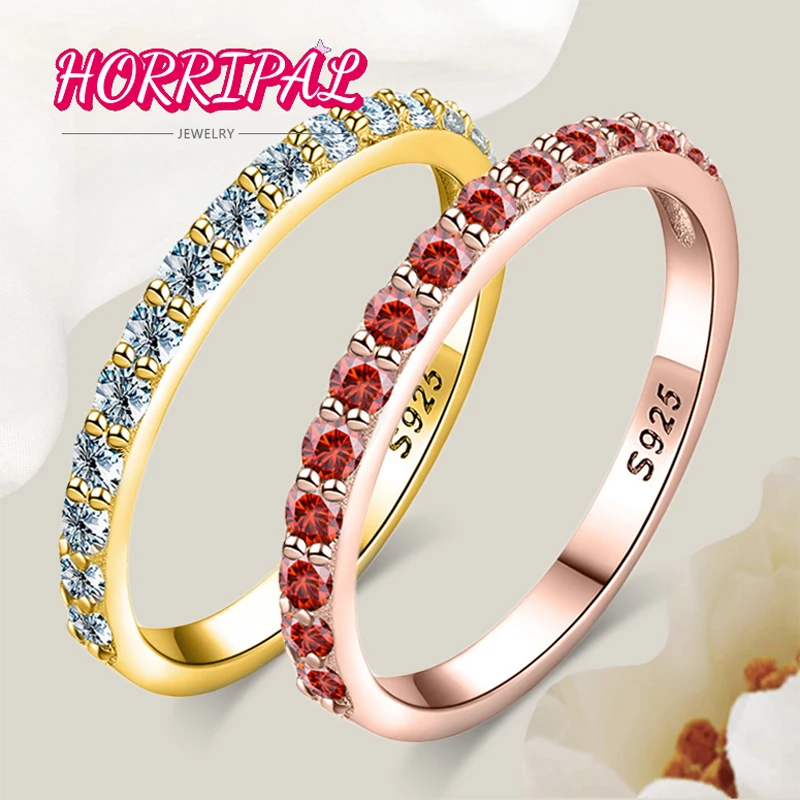 HORRIPAL-2mm-Red-Moissanite-Band-Ring-Simple-Elegant-Style-S925-Silver ...