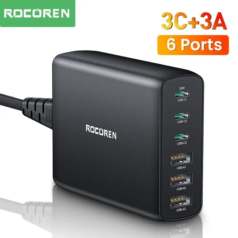 Rocoren 100W USB Charger Type C PD Fast Charging Multiple 6 Ports ...