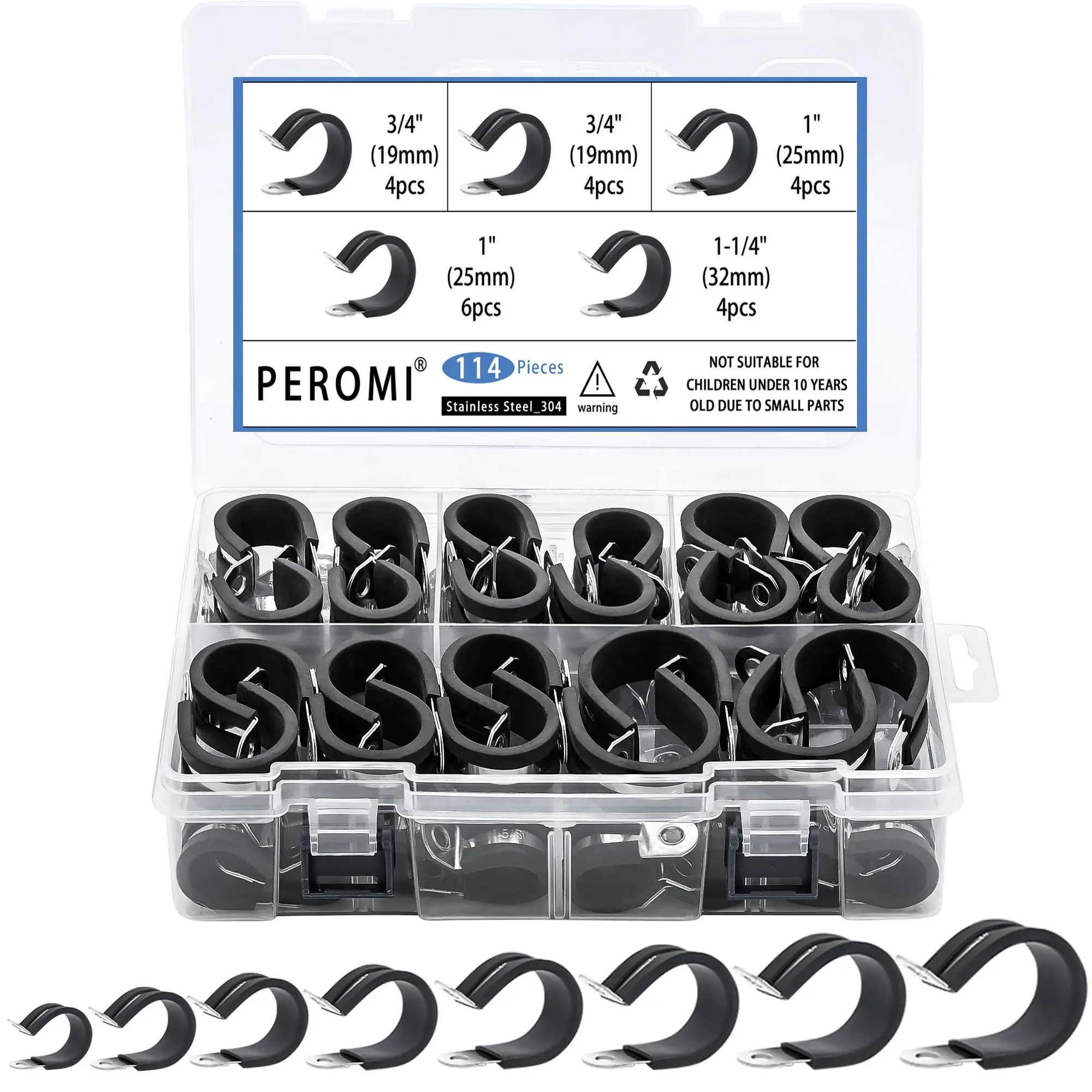 114pcs-Cable-Clamps-Rubber-Lined-P-Clips-Assortment-Kit-8-Sizes-6mm ...