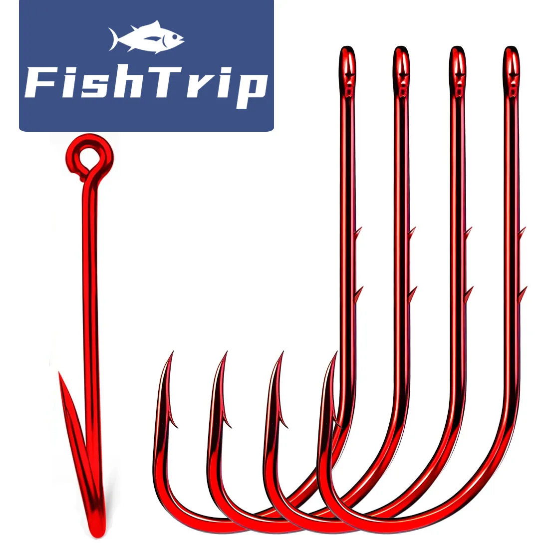 FishTrip Long Shank Hook Red Baitholder Fishing Hooks Worm Baits Hook ...