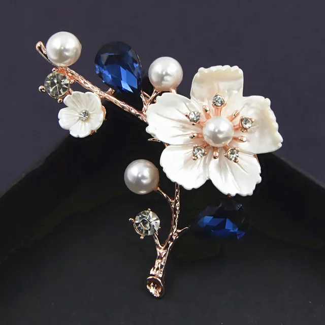 Shell And Pearl Flower Brooches For Women Elegant Fashion Pin Red ...