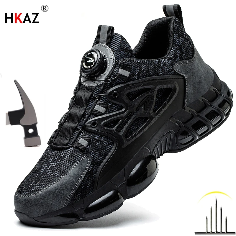 Rotary button new Mesh safety shoes Anti-slip for Men anti-impact and ...