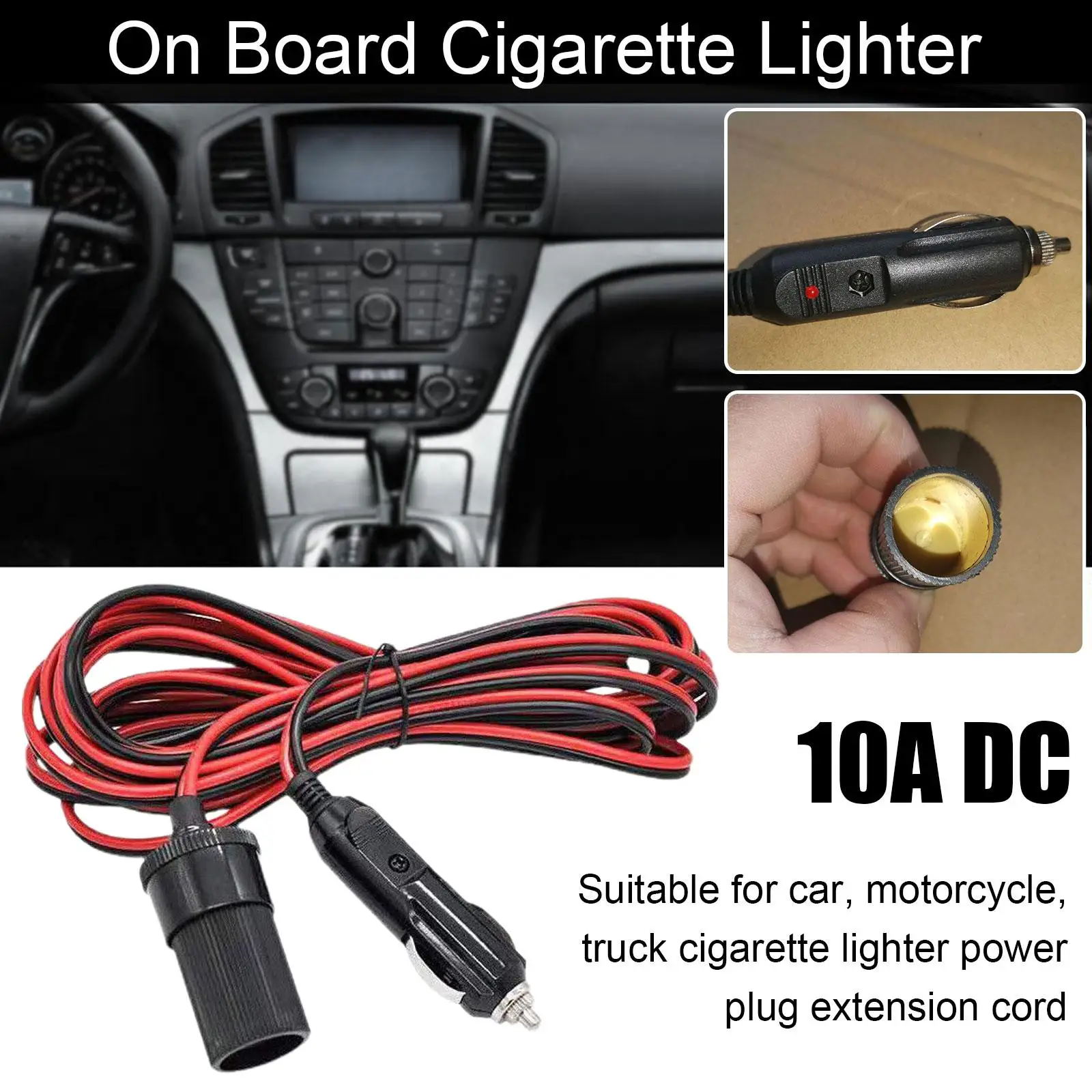 5M 12V 24V Car Cigar Lighter Plug Extension Cable Car Charger Plug ...
