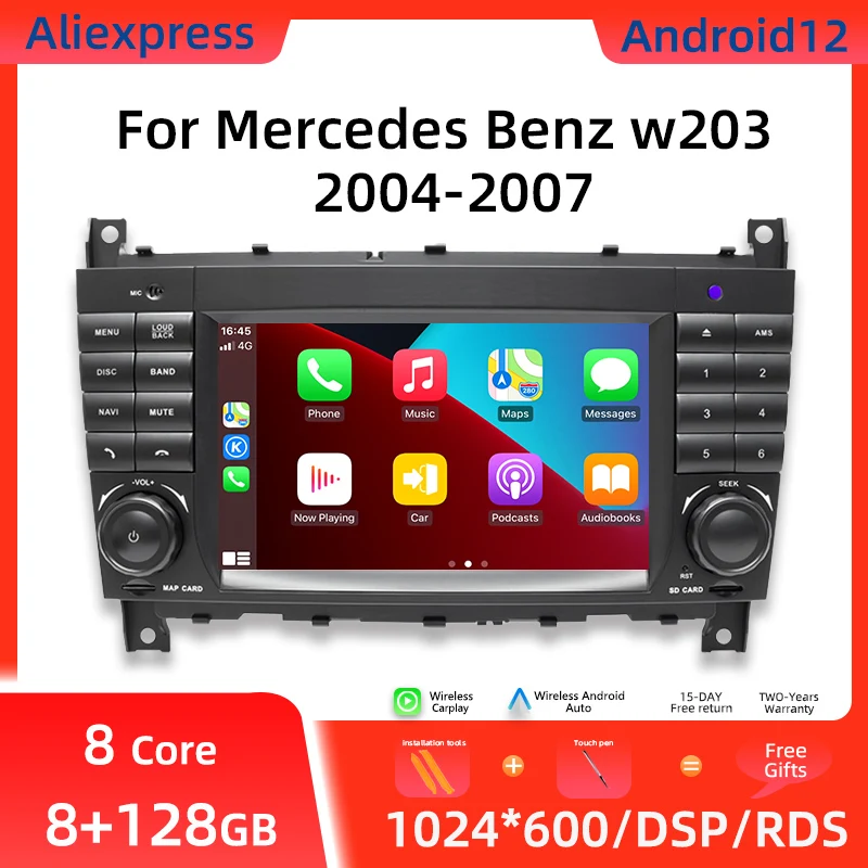 Wireless-Carplay-AutoRadio-2-Din-Android-12-For-W203-Mercedes-Benz-Vito ...