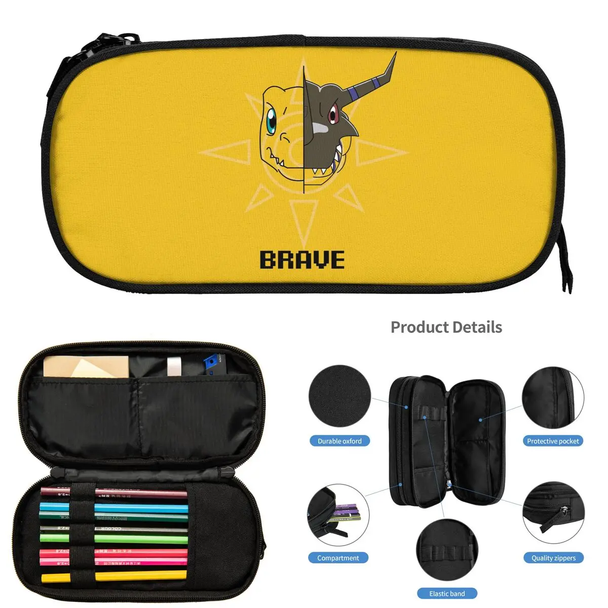 Digimon Brave Pencil Cases for Student School Pen Box Pencil Bag Large ...