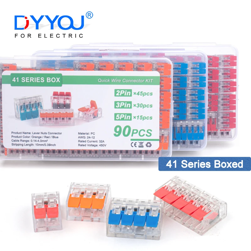 90PCS-Quick-Wire-Connectors-Terminals-2-3-5-Pin-Conductor-With-Lever ...