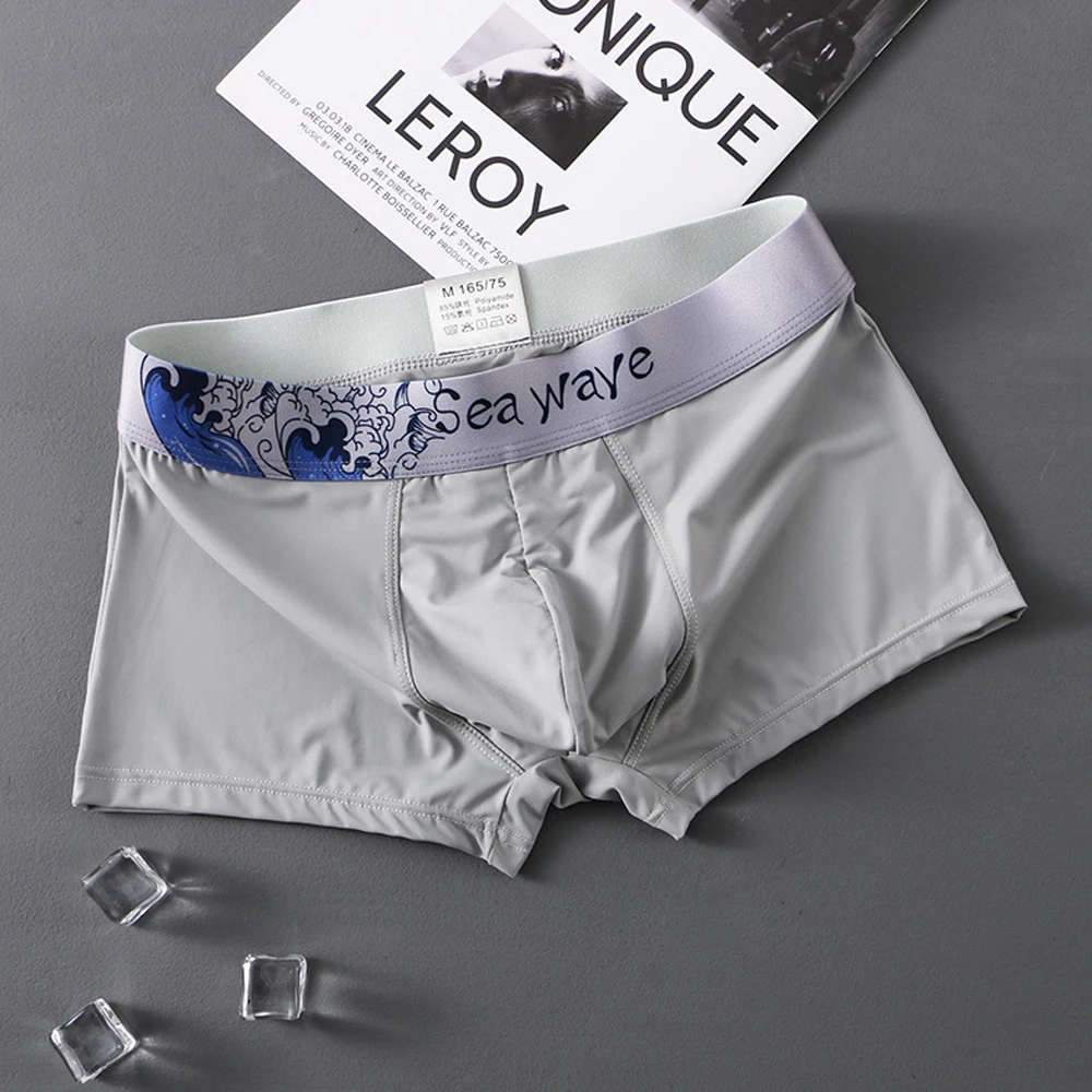 Soft Ice Silk Men Boxer Breathable Comfy Casual Briefs Shorts Bulge Pouch Underpants Male ...