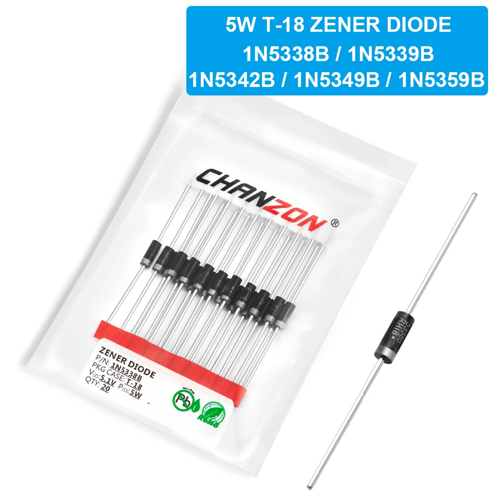 20pcs/Pack 1N5338B 1N5339B 1N5342B 1N5349B 1N5359B Power Zener Diode 5W ...
