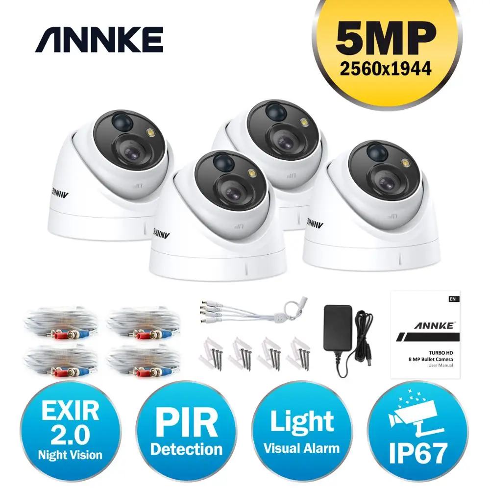 ANNKE 4pcs 5MP CCTV Cameras IP67 Waterproof Video Surveillance Outdoor ...