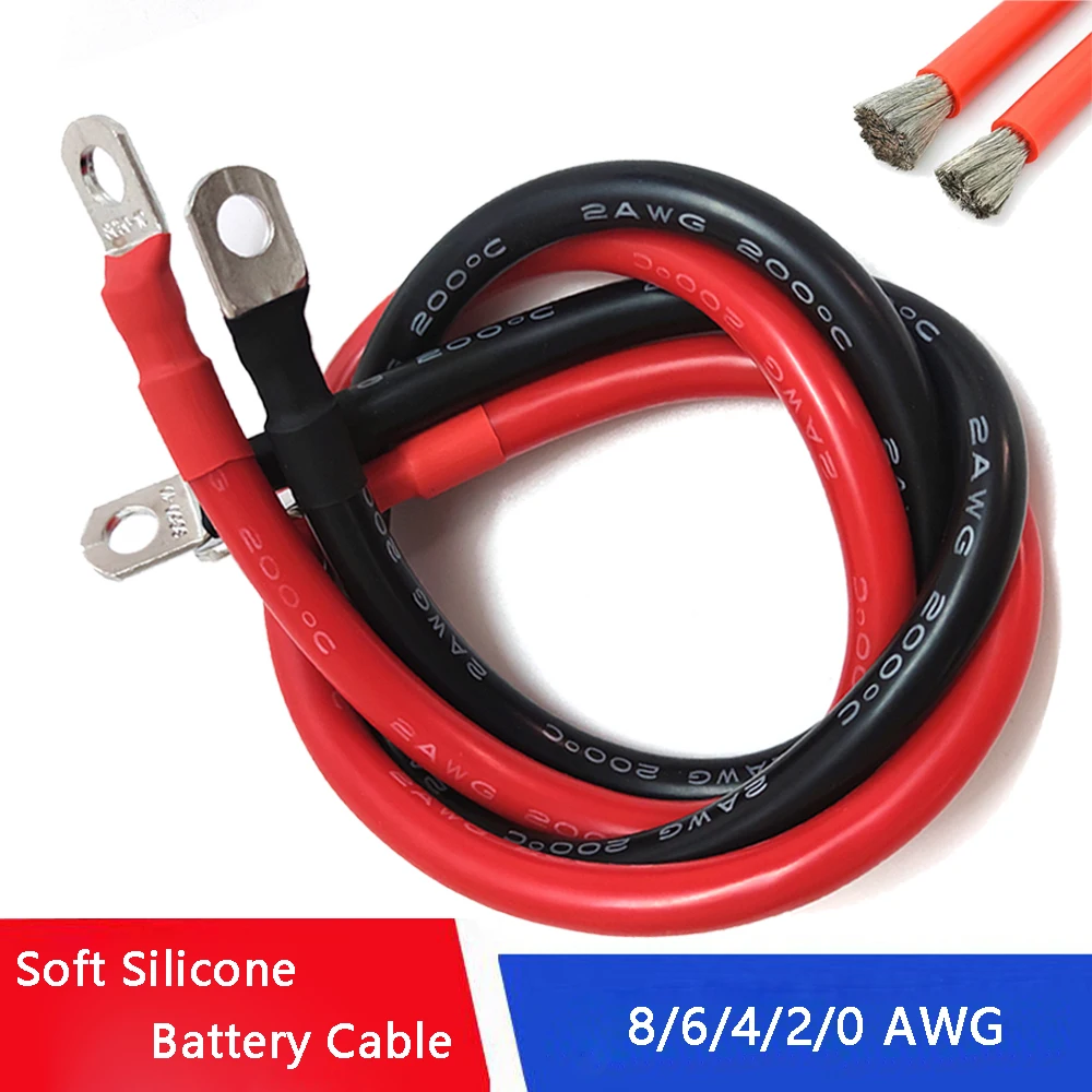 Battery Connection Cable 8/6/4/2/0AWG Super Soft Silicone with M6 M8 ...