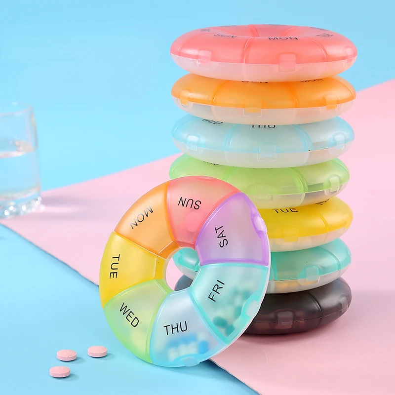 1Pcs-Round-Pill-Case-Plastic-7-Days-Weekly-Tablet-Candy-Box-Portable ...