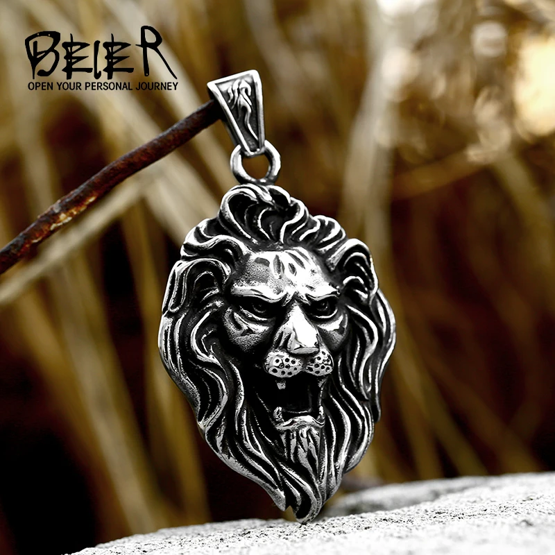 BEIER-316L-Stainless-Steel-Domineering-Lion-Head-King-Of-Beasts-Men-s ...