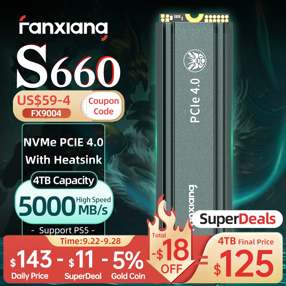Fanxiang S660 SSD 내장 솔리드 스테이트 드라이브, PS5, 플레이스테이션 5, 데스크탑용, 4TB, 2TB ...