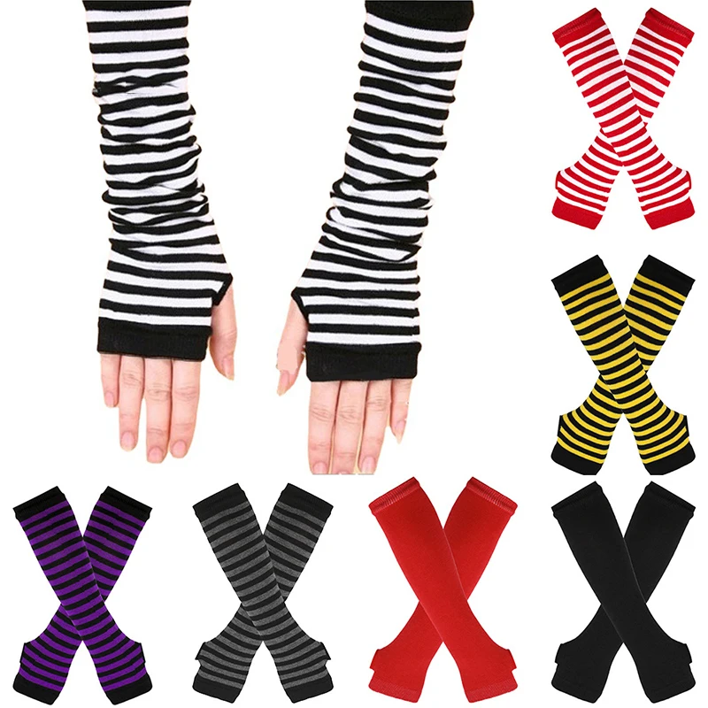Long Striped Fingerless Gloves | Fingerless Gloves Warmers | Punk ...