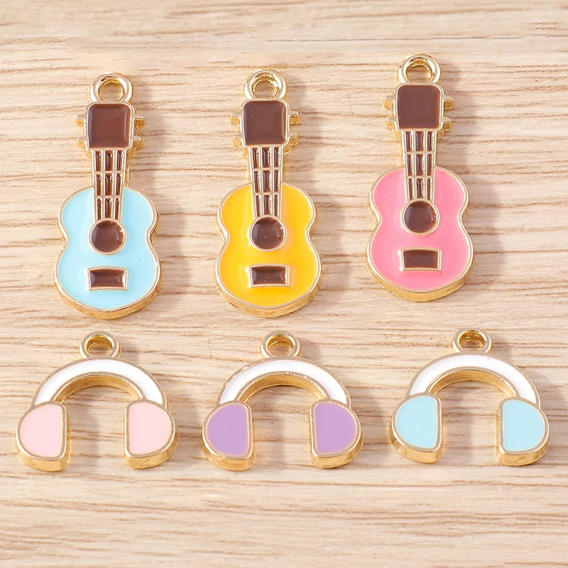10pcs Cute Guitar Music Charms Enamel Earphone Charms Pendants for ...