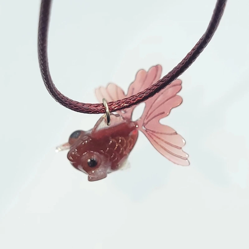 Cute-Goldfish-Pendant-Necklace-Resin-Charm-Wax-Rope-Neckchain-Women ...