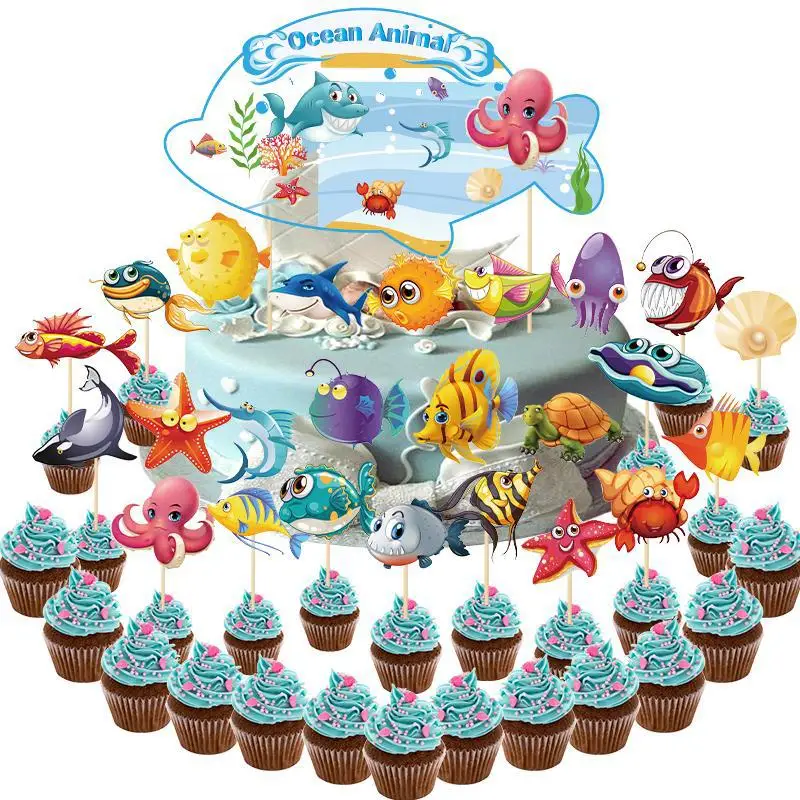 25pcs-Ocean-Sea-Animal-Cake-Toppers-Fish-Shark-Cupcake-Topper-For-Kids ...