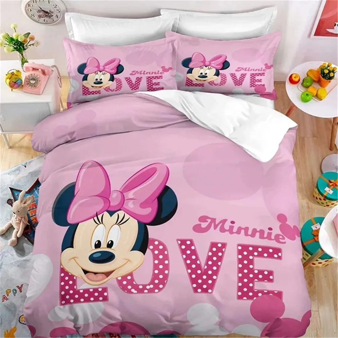 Cartoon Pattern Minnie Mouse 2 Pcs Bed Set, Disney Duvet Cover Set ...