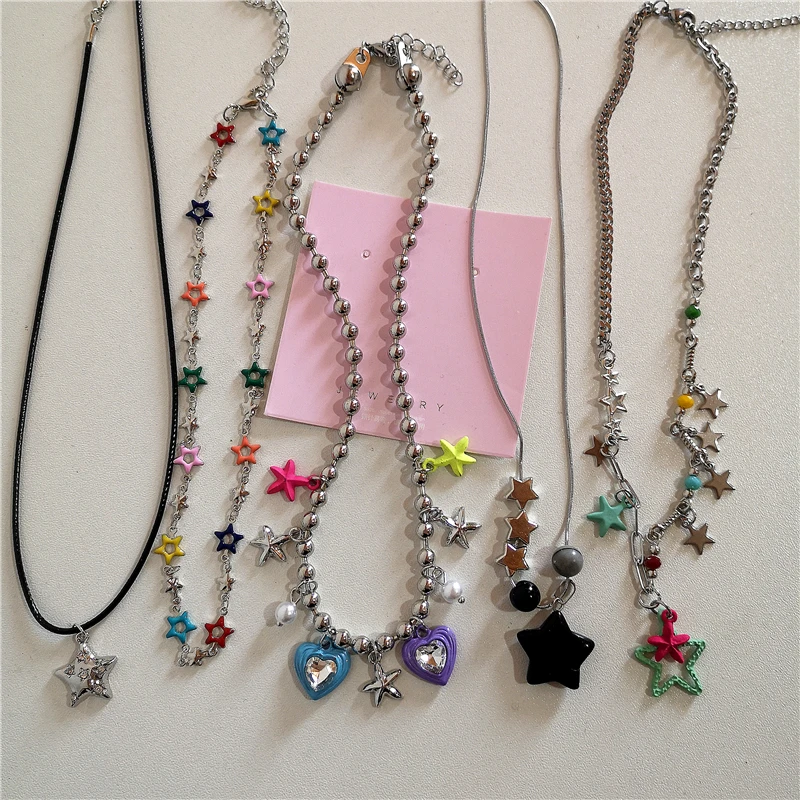 Goth-Harajuku-Y2K-Colorful-Star-Pearl-Heart-Crystal-Pendant-Necklace ...