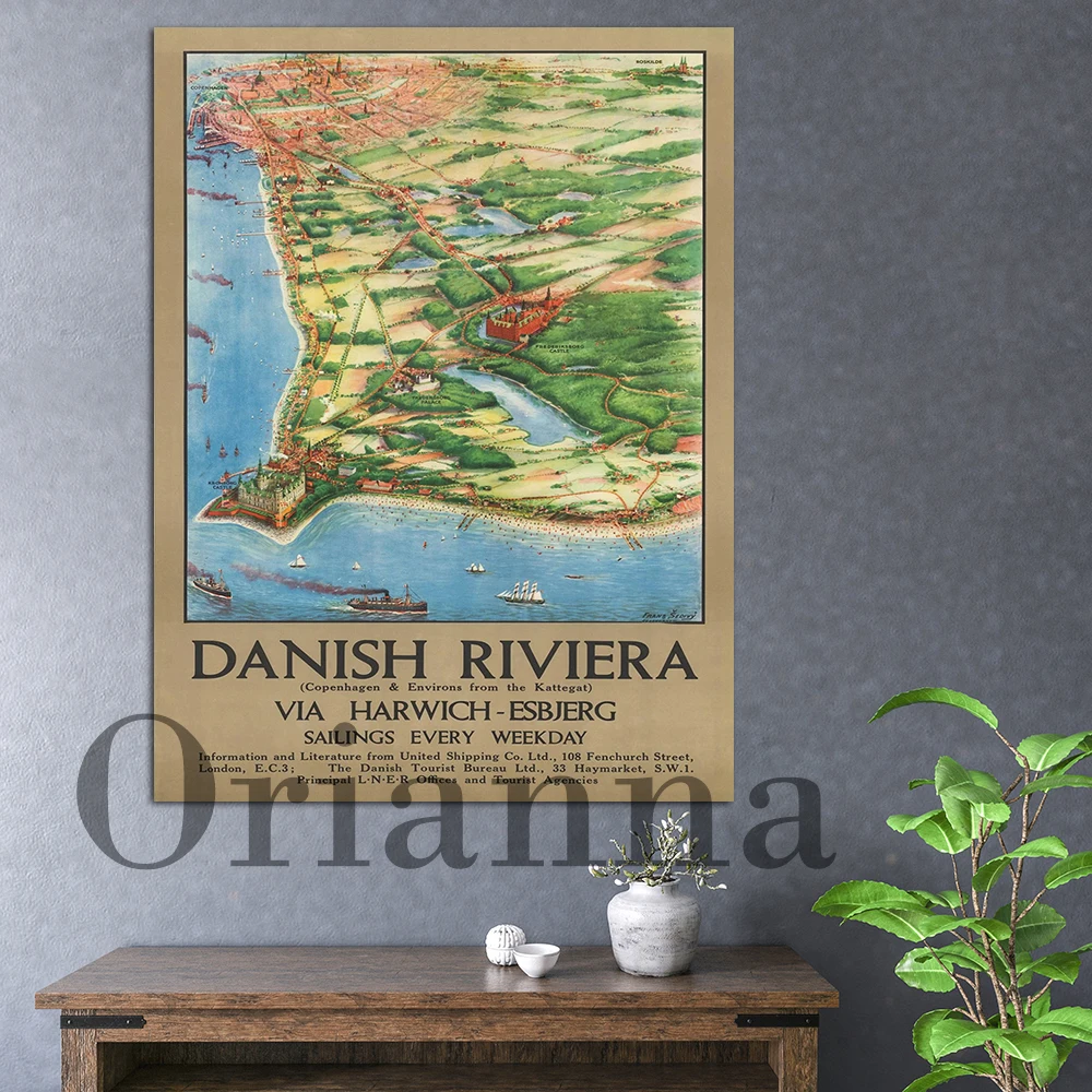 1930-Danish-Riviera-Copenhagen-Map-European-Vintage-World-Map-Prints ...