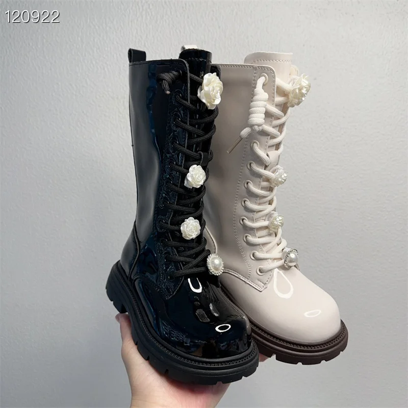 Bottes-Martin-en-cuir-manches-hautes-pour-enfants-fleur-de-perle-mode ...