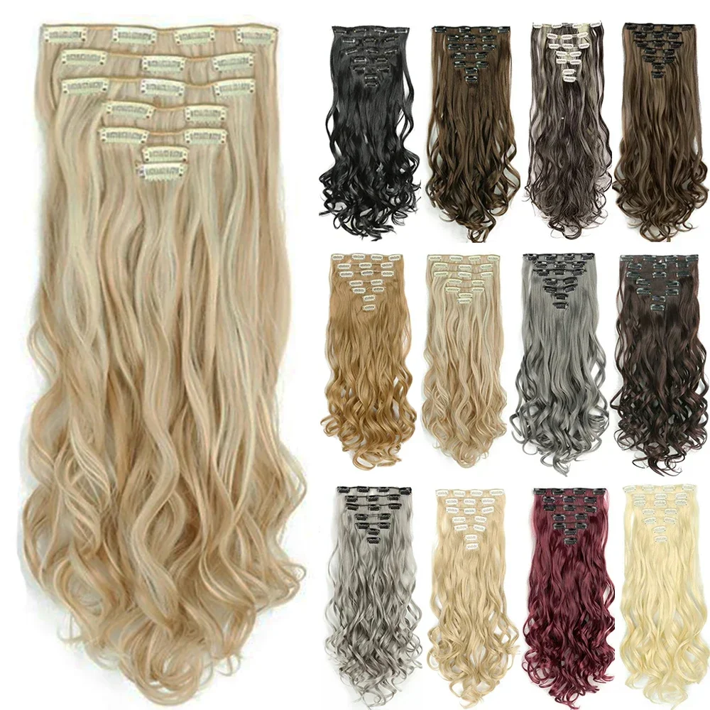 Curly-Synthetic-Blonde-Clip-in-Hair-Extensions-Full-Head-Hair-Pieces ...