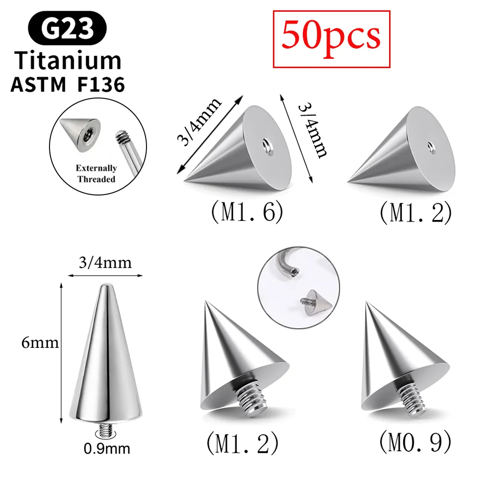 50PCS-G23-Titanium-Piercing-14G-16G-Spike-Top-M0-9-M1-2-Thread-Ear-Stud ...