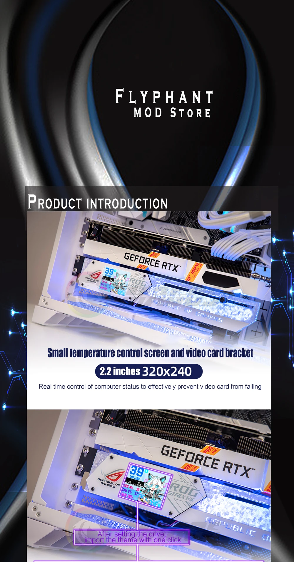 GPU Bracket With Display VGA Graphic Card Holder Gundam MSI AORUS ROG ...