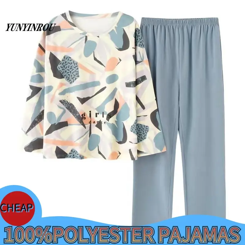 Spring-Autumn-Women-s-Polyester-Pajamas-Striped-PJ-Long-sleeved-Home-Service-Women-s-Simple ...