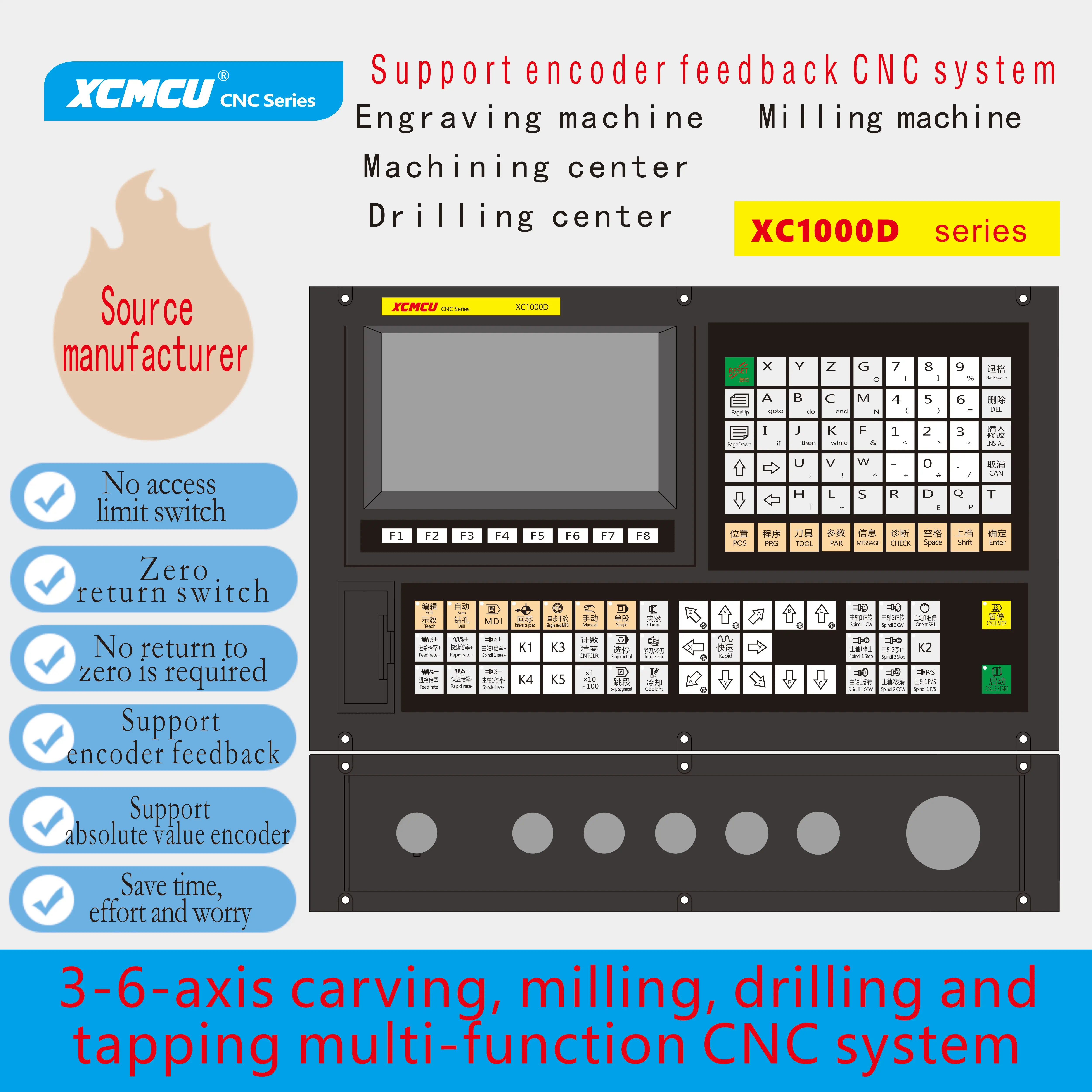 XCMCU XC1000D 3/4/5/6 Axis USB CNC Control System FANUC G-code Support ...