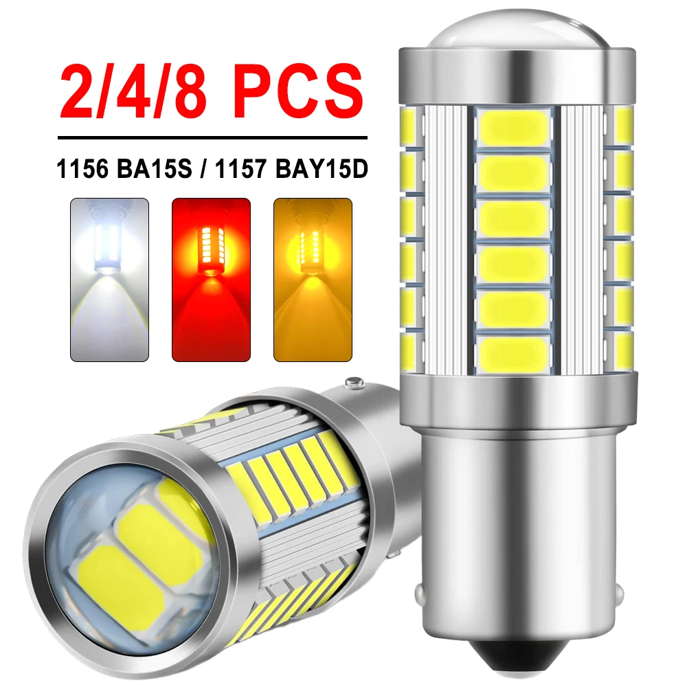 2/4/8 PCS Car Turn Signal Lights P21W 1156 Ba15S 1157 Bay15D LED Bulbs ...
