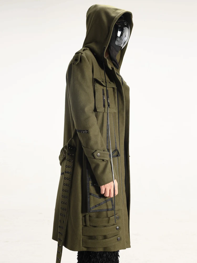 Waste-Soil-Style-Designer-Contrast-Color-Zipper-Belt-Hooded-Work ...