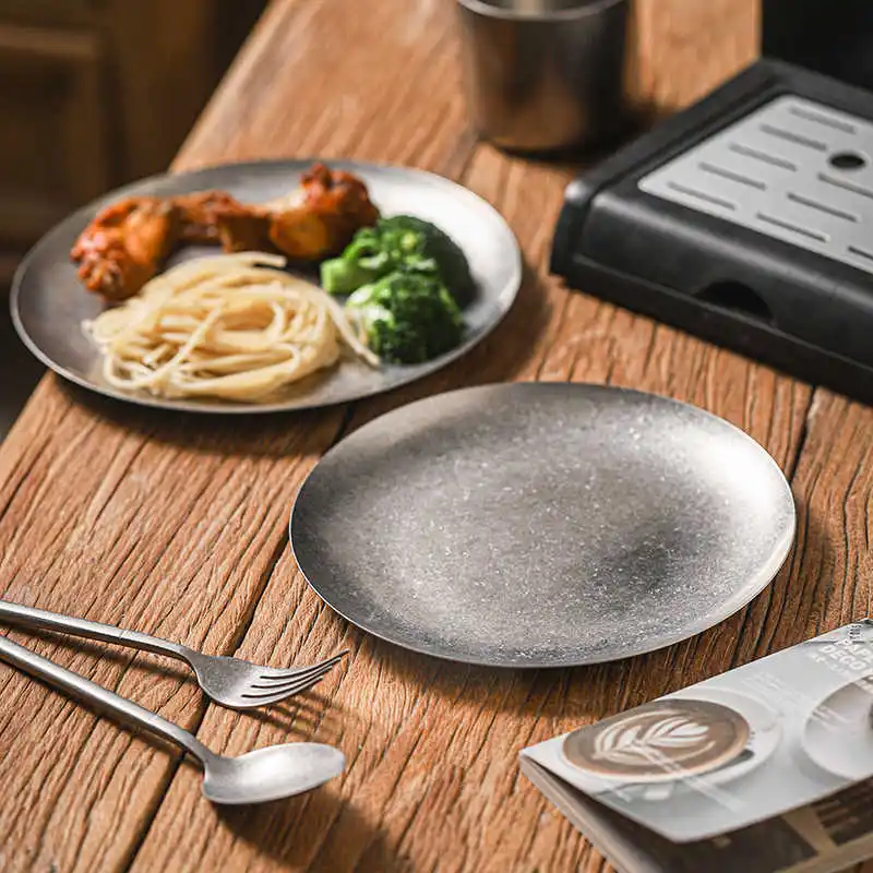 Vintage Tableware Stainless Steel Plate Dish Dessert Steak Kitchen ...
