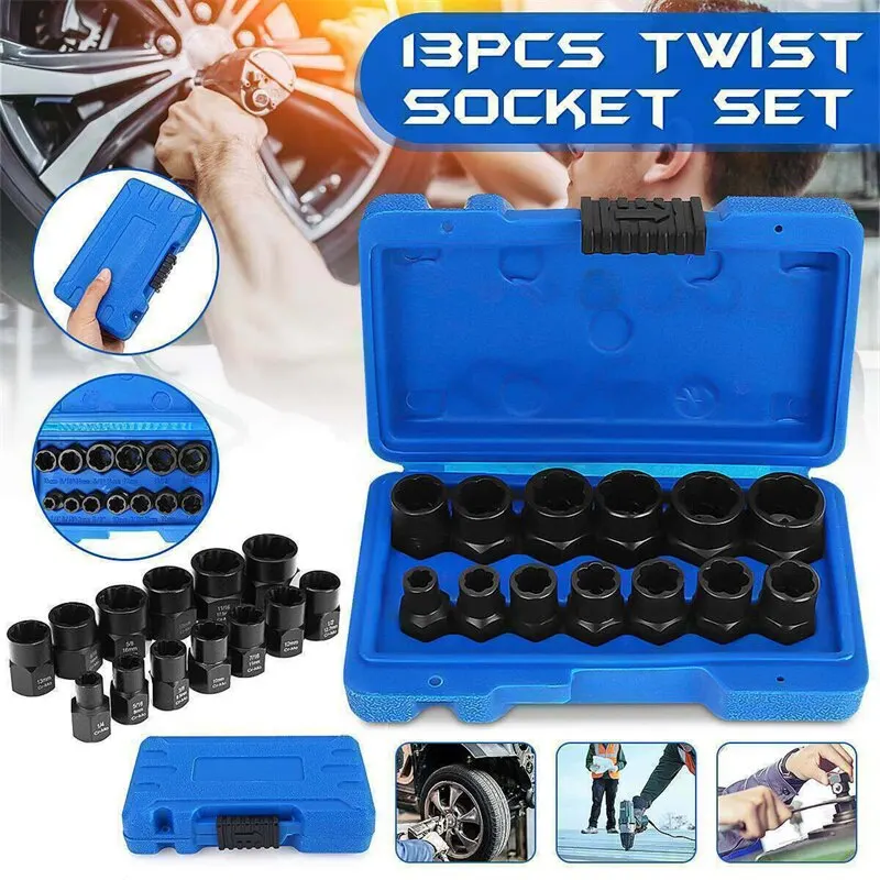 13PCS-Nut-Extractor-Socket-3-8-Impact-Bolt-Nut-Screw-Remover-Tool-Set ...