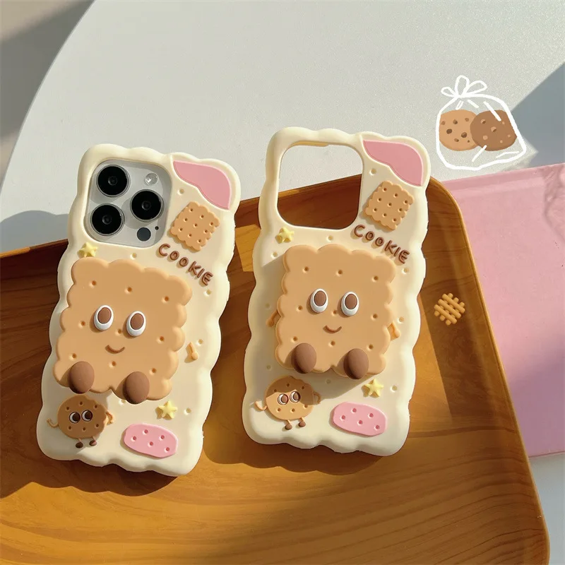 Creative 3D Cute Cartoon Biscuit Bracket Soft Silicone Phone Case For ...