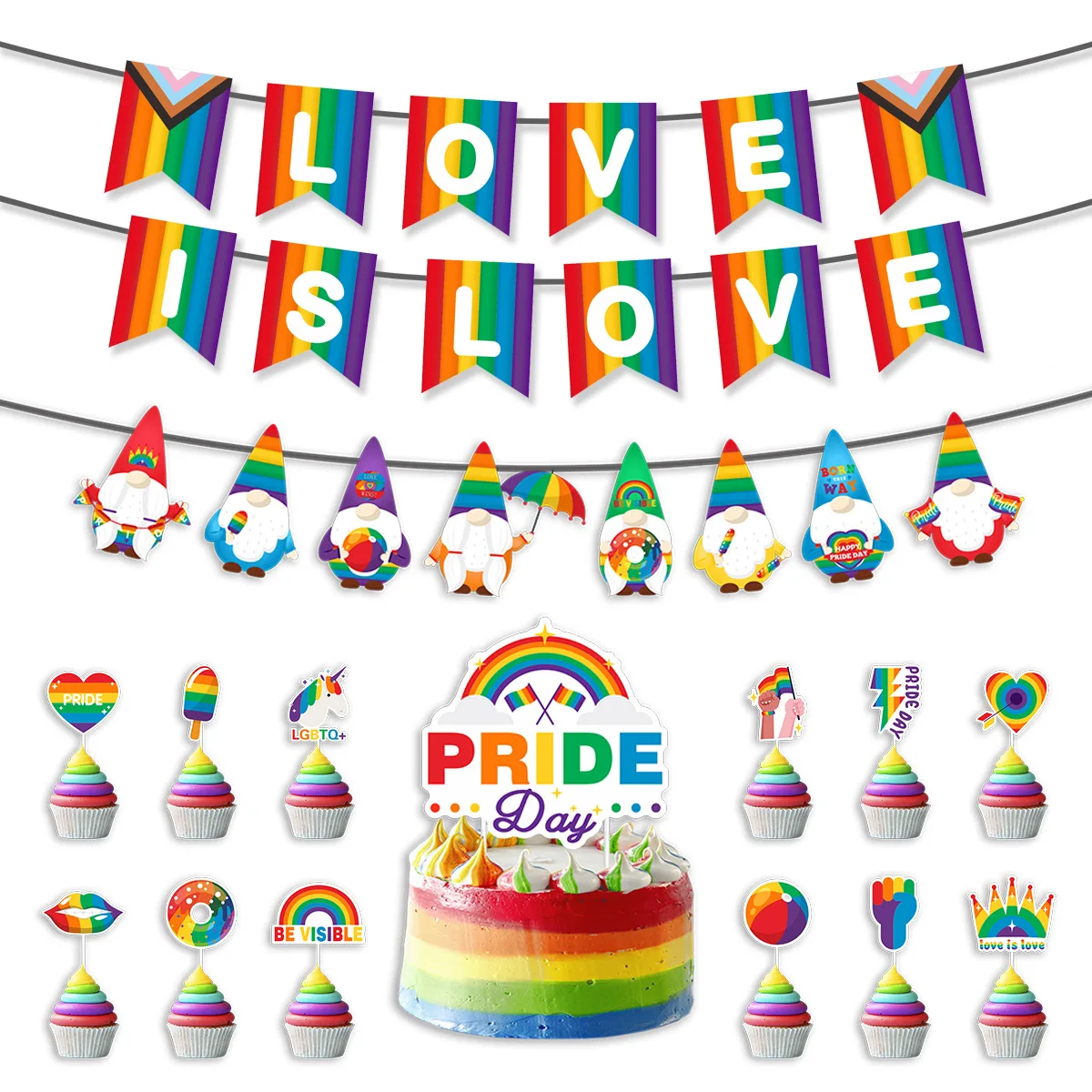 Gay-Pride-Day-Party-Supplies-Rainbow-Love-Is-Love-Banner-Cupcake ...