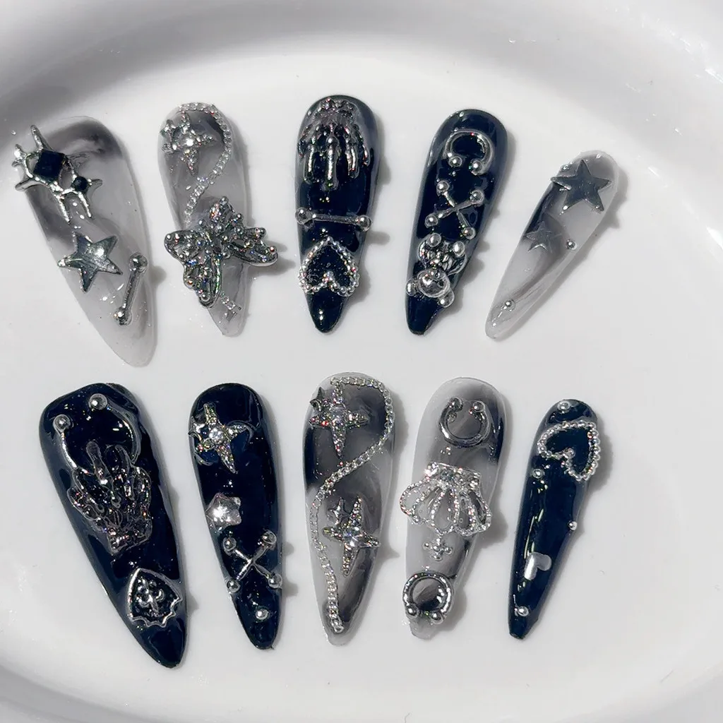 Menhera Spice Girls Handmade Press On Nails Y2K Black White Rendering ...