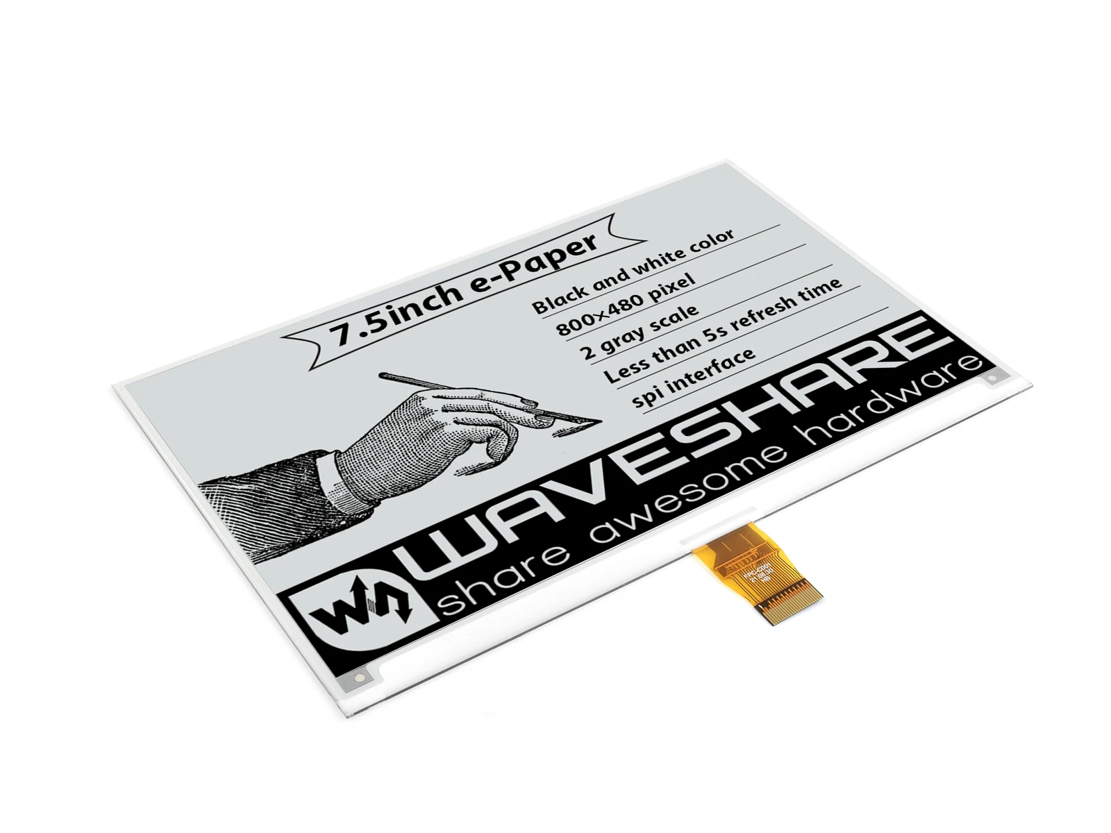 Waveshare 7.5inch E-Ink Raw Display 800x480 Black White e paper SPI ...
